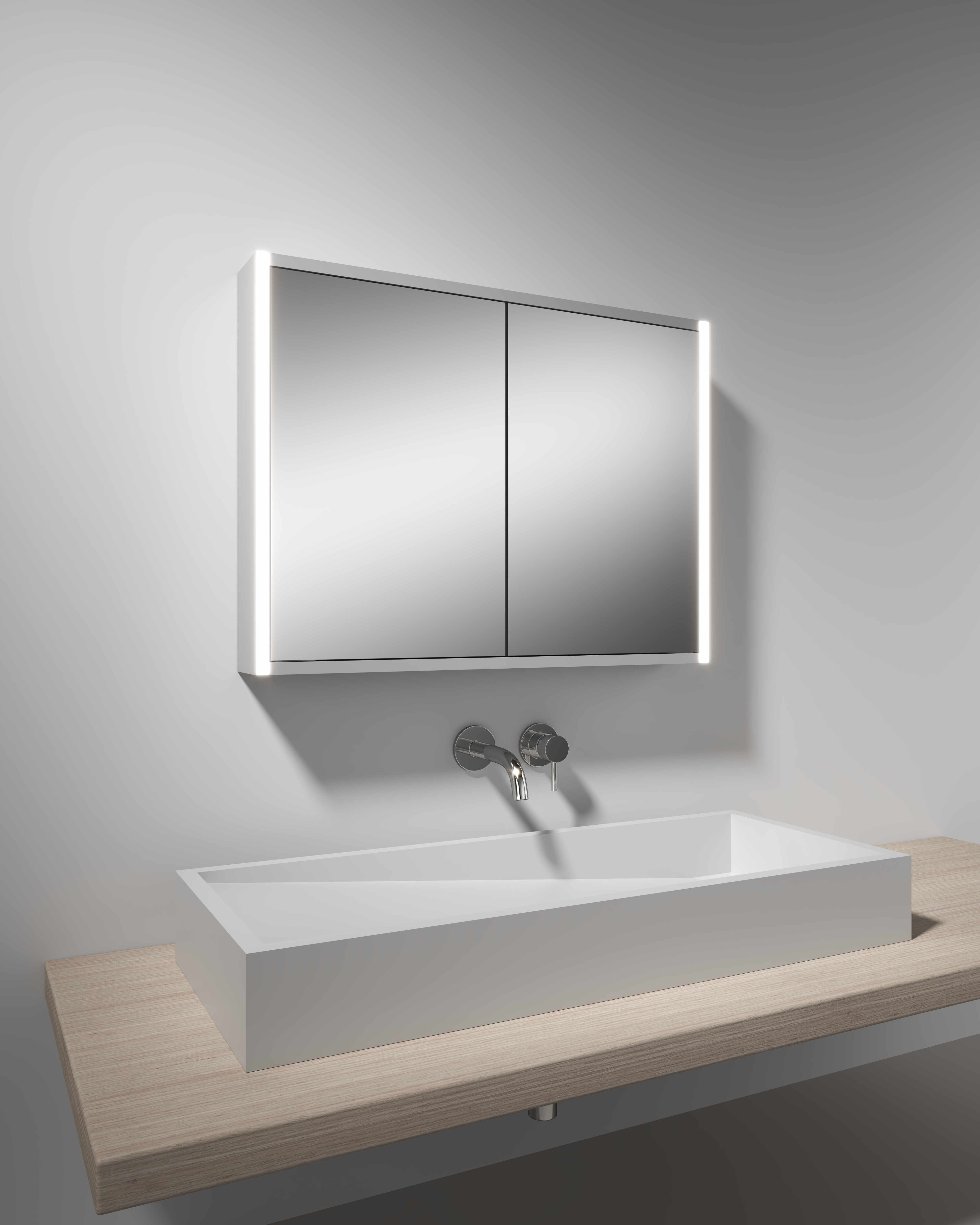 Illuminated Acrylic Decor Double Door Wall Mounted LED Mirror Cabinet